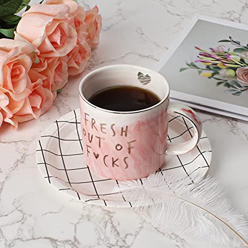 Funny Coffee Mugs Gifts for Women - Sarcastic Novelty Cups Gag Gift for Friends, Coworkers, Boss, Employee, Human Resources - Fresh Out Of - Inappropriate Cute Pink Marble Mug, 11.5oz Coffee Cup