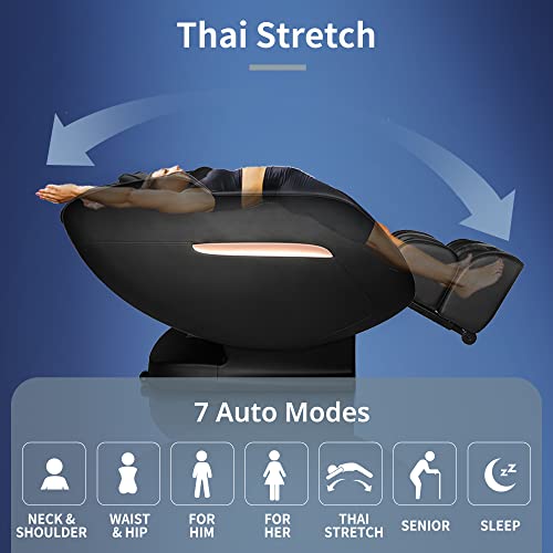 MYNTA Massage Chair, 3D SL-Track Full Body Massage Chair Recliner with Body Scan, Heat, Zero Gravity, Thai Stretch, Bluetooth Speaker, Airbags and Foot Rollers, Black