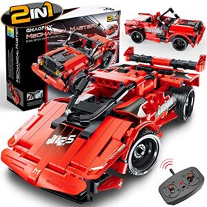 stem toy building toys gifts for age 5, 6, 7, 8, 9, 10, 11, 12 years old kids boys girls, 2 in 1 remote control racing car building blocks, 351 pcs diy building kits, engineering construction toy