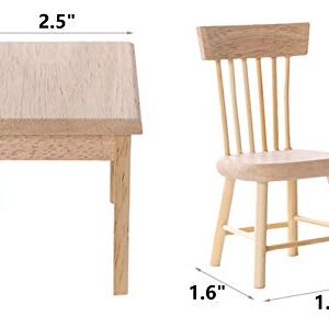 Z MAYABBO Wooden Dollhouse Furniture of Table & Chair, Miniature Dollhouse Accessories of Dining Room Accessory - 1/12 Scale