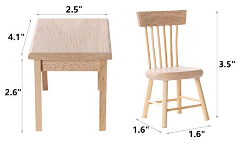 Z MAYABBO Wooden Dollhouse Furniture of Table & Chair, Miniature Dollhouse Accessories of Dining Room Accessory - 1/12 Scale