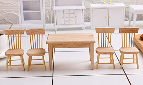 Z MAYABBO Wooden Dollhouse Furniture of Table & Chair, Miniature Dollhouse Accessories of Dining Room Accessory - 1/12 Scale