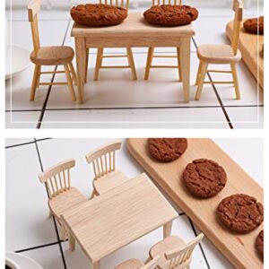 Z MAYABBO Wooden Dollhouse Furniture of Table & Chair, Miniature Dollhouse Accessories of Dining Room Accessory - 1/12 Scale