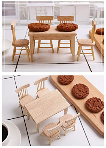 Z MAYABBO Wooden Dollhouse Furniture of Table & Chair, Miniature Dollhouse Accessories of Dining Room Accessory - 1/12 Scale