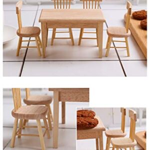 Z MAYABBO Wooden Dollhouse Furniture of Table & Chair, Miniature Dollhouse Accessories of Dining Room Accessory - 1/12 Scale