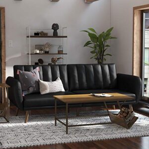 novogratz brittany futon, convertible sofa & couch, black faux leather