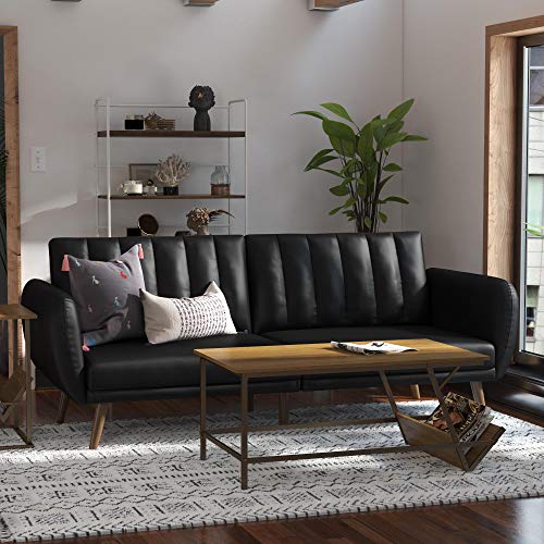 Novogratz Brittany Futon, Convertible Sofa & Couch, Black Faux Leather