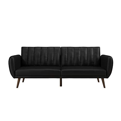 Novogratz Brittany Futon, Convertible Sofa & Couch, Black Faux Leather