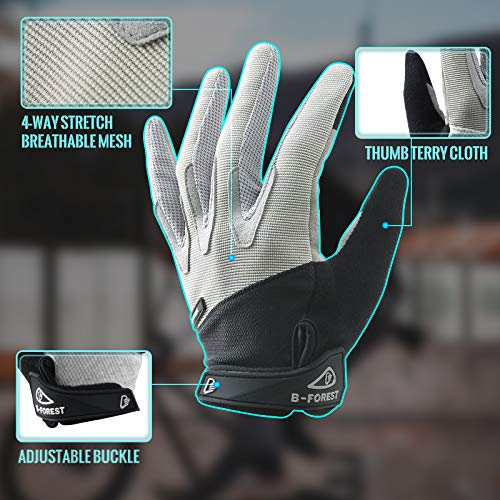 B-Forest Cycling Gloves/Bike Gloves Full Finger Road Bicycle Gloves for Men and Women Mountain Riding Gloves– Anti-Slip 5mm Gel Pad Shock-Absorbing MTB Motorcycle Gloves