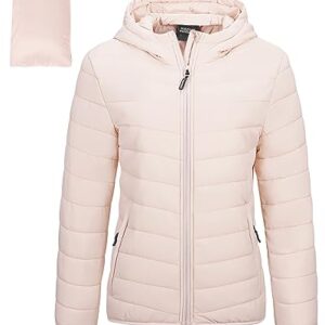 Outdoor Ventures Women's Packable Lightweight Full-Zip Puffer Jacket with Hood Quilted Winter Coat