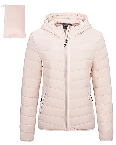 Outdoor Ventures Women's Packable Lightweight Full-Zip Puffer Jacket with Hood Quilted Winter Coat