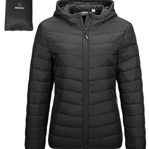 Outdoor Ventures Women's Packable Lightweight Full-Zip Puffer Jacket with Hood Quilted Winter Coat