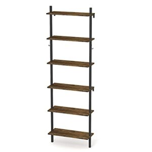 kiimeey wall mounted bookcase 6-tier vintage open bookshelf industrial tall shelf with hooks/rack(vintage)