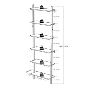 Kiimeey Wall Mounted Bookcase 6-Tier Vintage Open Bookshelf Industrial Tall Shelf with Hooks/Rack(Vintage)