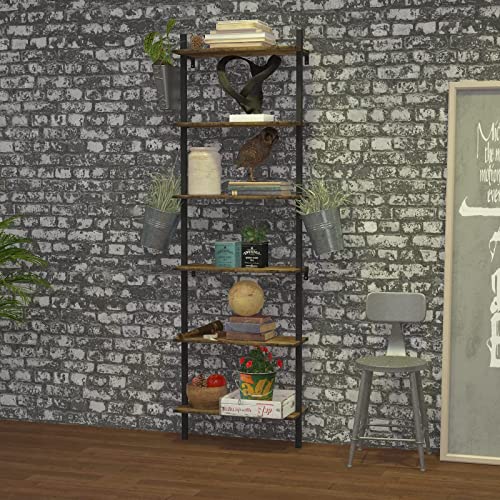 Kiimeey Wall Mounted Bookcase 6-Tier Vintage Open Bookshelf Industrial Tall Shelf with Hooks/Rack(Vintage)