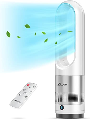 ZICOOLER Tower Fan for Bedroom, 22 Inch Bladeless Fan, 80° Oscillating with Remote, 8 Speeds, 8H Timer, Quiet Desk Cooling Standing Floor Fans Indoor Home Office Room, White