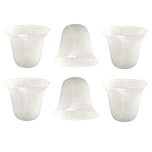 Giluta 6 Pack Bell Shaped Glass Shade Alabaster Light Fixture Shades Replacement for Ceiling Fan Light Wall Light, Lipless with 1-5/8 inch Fitter Opening