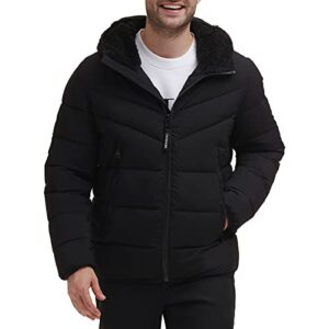 calvin klein men's hooded stretch jacket, ebony, large