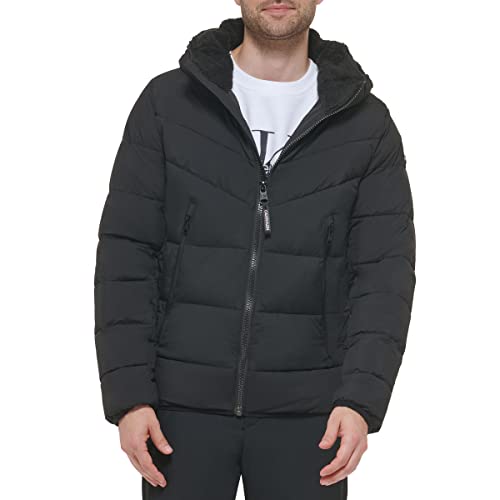 Calvin Klein Men's Hooded Stretch Jacket, Ebony, Large