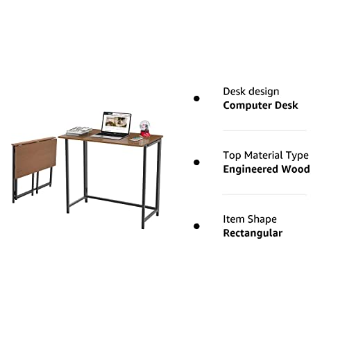 Naspaluro Folding Desk, Folding Computer Desk, No Assembly Home Office Simple Laptop Desk Study Writing Table Foldable Gaming Workstation for Small Space Offices Living Room Bedroom