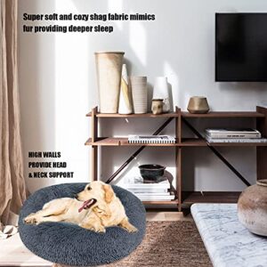 Calming Dog Bed Cat Bed Donut Cuddler, Anti Anxiety Dog Bed for Small Medium Large Dogs Cats, Machine Washable Round Warm Bed, Faux Fur Pet Bed, Waterproof Non-Slip Bottom (23"/30"/36")