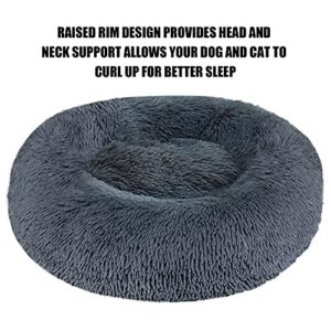 Calming Dog Bed Cat Bed Donut Cuddler, Anti Anxiety Dog Bed for Small Medium Large Dogs Cats, Machine Washable Round Warm Bed, Faux Fur Pet Bed, Waterproof Non-Slip Bottom (23"/30"/36")