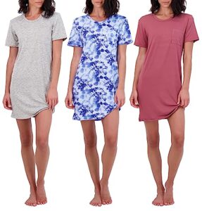 real essentials womens short sleeve nightgown nightshirts bamboo nightgowns night shirts gowns women nightdress sleep shirt adult house dress sleepwear pajama pjs moo moos, set 2, medium, pack of 3