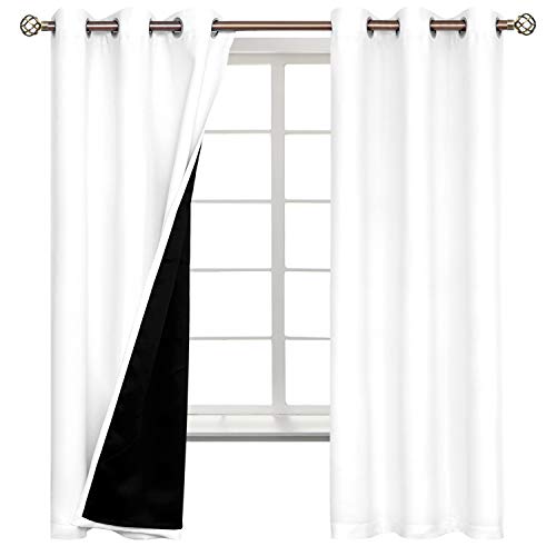 BGment Thermal Insulated 100% Blackout Curtains for Bedroom with Black Liner, Double Layer Full Room Darkening Noise Reducing Grommet Curtain (42 x 63 Inch, Pure White, 2 Panels)