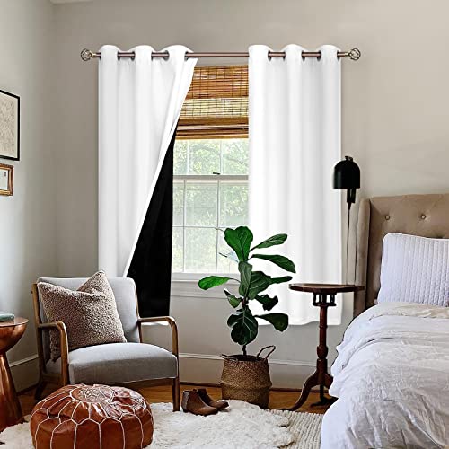 BGment Thermal Insulated 100% Blackout Curtains for Bedroom with Black Liner, Double Layer Full Room Darkening Noise Reducing Grommet Curtain (42 x 63 Inch, Pure White, 2 Panels)