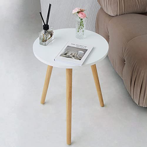 AWASEN Round Side/ End Table, Accent Nightstand Modern for Living Room Bedroom Office Small Spaces, 16''D x 19.5''H (White)