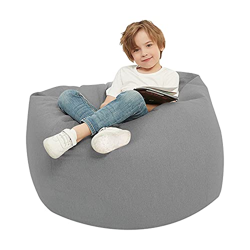 Langla-Shades Bean Bag Chair Cover, Stuffed Animal Storage, Soft Cotton Blend Beanbag Cover for Kids, Teens, Boys and Girls (Without Foam or Bean Fill, 27" x 31", Small, Grey)