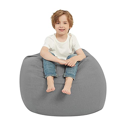 Langla-Shades Bean Bag Chair Cover, Stuffed Animal Storage, Soft Cotton Blend Beanbag Cover for Kids, Teens, Boys and Girls (Without Foam or Bean Fill, 27" x 31", Small, Grey)