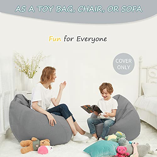 Langla-Shades Bean Bag Chair Cover, Stuffed Animal Storage, Soft Cotton Blend Beanbag Cover for Kids, Teens, Boys and Girls (Without Foam or Bean Fill, 27" x 31", Small, Grey)