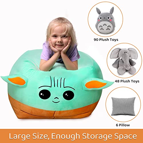 Stuffed Animal Toys Storage Kids Bean Bag Chairs Cover Large Size 24 x 24 Inch Stuffable Zipper Bean Bag for Organizing Kids Plush Toys Blankets Towels Clothes Home Supplies(No Beans)