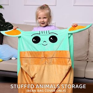 Stuffed Animal Toys Storage Kids Bean Bag Chairs Cover Large Size 24 x 24 Inch Stuffable Zipper Bean Bag for Organizing Kids Plush Toys Blankets Towels Clothes Home Supplies(No Beans)