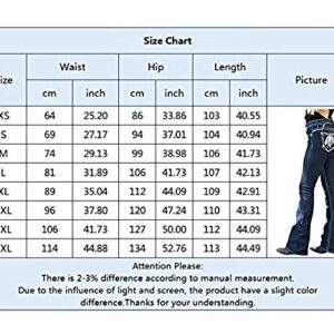 QJBMEI Women's Jeans High Rise Feather Embroidery Stretchy Bootcut Slim Wide Leg Denim Pants,Blue,S