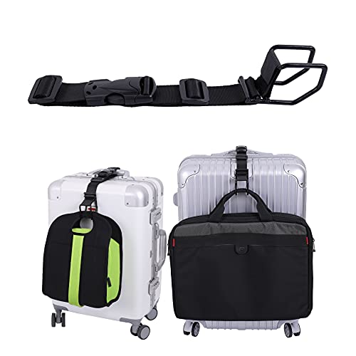 Luggage Hook Strap,J Hook for add a Bag Luggage,Multi Adjustment Bag Strap Hook with Hands Free(Black-Middle Size)