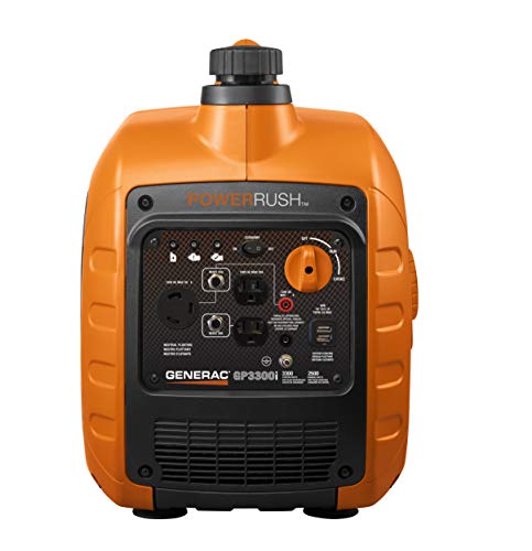 Generac GP3300i 7154 3,300-Watt Gas-Powered Portable Inverter Generator - CARB Compliant - Advanced PowerRush Technology - RV Essentials - Quiet and Compact Solution - Duplex Outlets - USB Ports