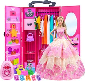 zita element 11.5 inch girl doll closet wardrobe with clothes and accessories set 101 pcs including wardrobe suitcase clothes dresses swimsuits shoes hangers necklace bags and other stuff