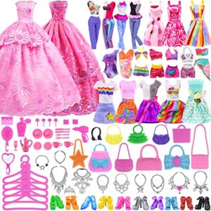 ZITA ELEMENT 11.5 Inch Girl Doll Closet Wardrobe with Clothes and Accessories Set 101 Pcs Including Wardrobe Suitcase Clothes Dresses Swimsuits Shoes Hangers Necklace Bags and Other Stuff