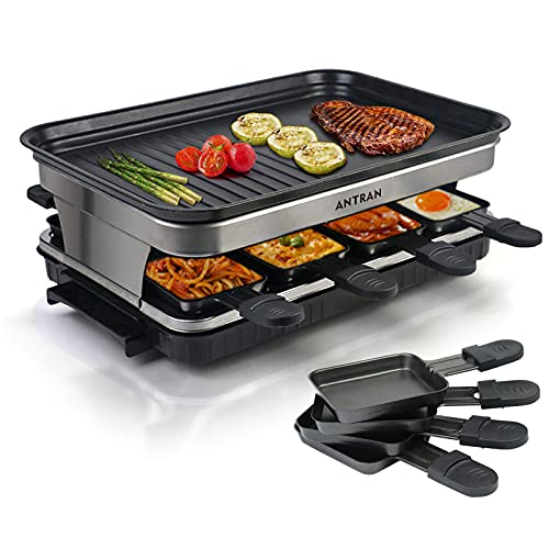 Indoor Grill Smokeless Korean BBQ Grill 2 IN 1 Griddle Electric Grill Raclette Table Grill Kitchen Appliances with 8 Mini Grill Cheese Pans Christmas Gift Removable Non-Stick Temperature Control,1500W