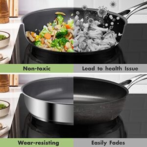 REDMOND Nonstick Frying Pan Skillet Set with Lids, 8 Inch & 10 Inch Stainless Steel Deep Chef Fry Pans with Ceramic Coating, Dishwasher & Oven Safe