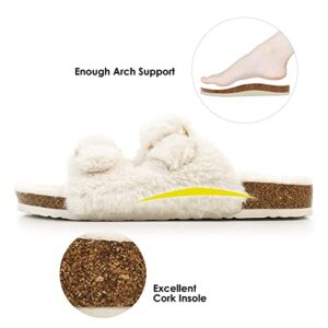 FITORY Womens Open Toe Slipper with Cozy Lining,Faux Rabbit Fur Cork Slide Sandals Beige Size 8