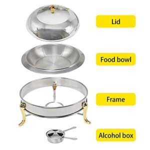 FEOOWV Chafing Dish Set of 2 Pcs Stainless Steel Round Durable Buffet Warmer Tray Durable Frame with Lid and Chafing Fuel Holder for Kitchen Party Dining Buffet-Without Water Pan (2 pack)