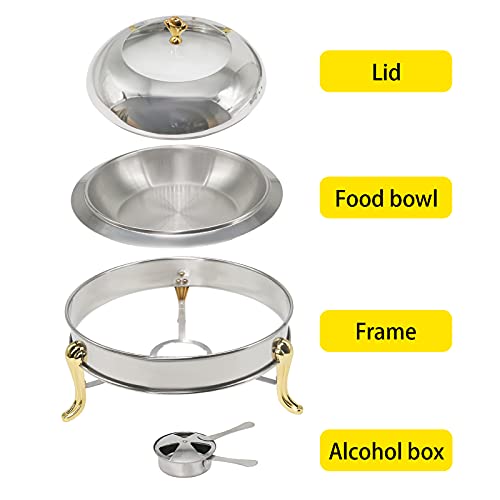 FEOOWV Chafing Dish Set of 2 Pcs Stainless Steel Round Durable Buffet Warmer Tray Durable Frame with Lid and Chafing Fuel Holder for Kitchen Party Dining Buffet-Without Water Pan (2 pack)