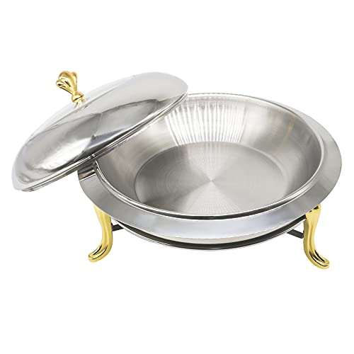 FEOOWV Chafing Dish Set of 2 Pcs Stainless Steel Round Durable Buffet Warmer Tray Durable Frame with Lid and Chafing Fuel Holder for Kitchen Party Dining Buffet-Without Water Pan (2 pack)