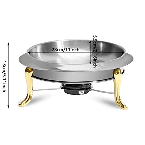 FEOOWV Chafing Dish Set of 2 Pcs Stainless Steel Round Durable Buffet Warmer Tray Durable Frame with Lid and Chafing Fuel Holder for Kitchen Party Dining Buffet-Without Water Pan (2 pack)