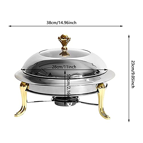 FEOOWV Chafing Dish Set of 2 Pcs Stainless Steel Round Durable Buffet Warmer Tray Durable Frame with Lid and Chafing Fuel Holder for Kitchen Party Dining Buffet-Without Water Pan (2 pack)