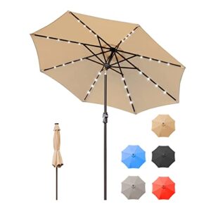 zersun 9ft patio umbrella, solar powered led umbrellas with 32 led lights 8 ribs/tilt adjustment and crank lift system for garden, backyard and pool - tan