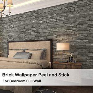 auxua Brick Wallpaper Peel and Stick for Bathroom Bedroom,Faux 3D Brick Waterproof Grey Wall Paper Self Adhesive,Removable Vintage Stone Contact Vinyl Gray Wallpaper (17.7"x394")